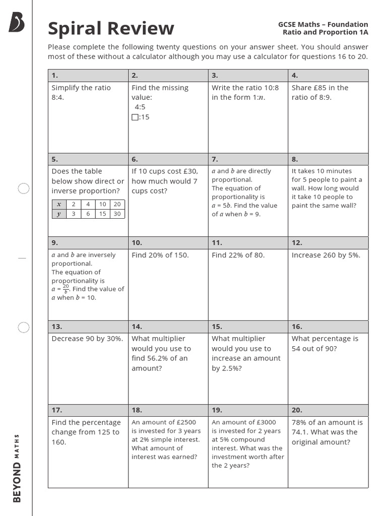 GCSE Maths: Ratio & Proportion Review | PDF | Ratio | Percentage