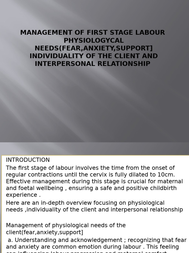 Management of First Stage Labour | PDF | Childbirth | Health Care