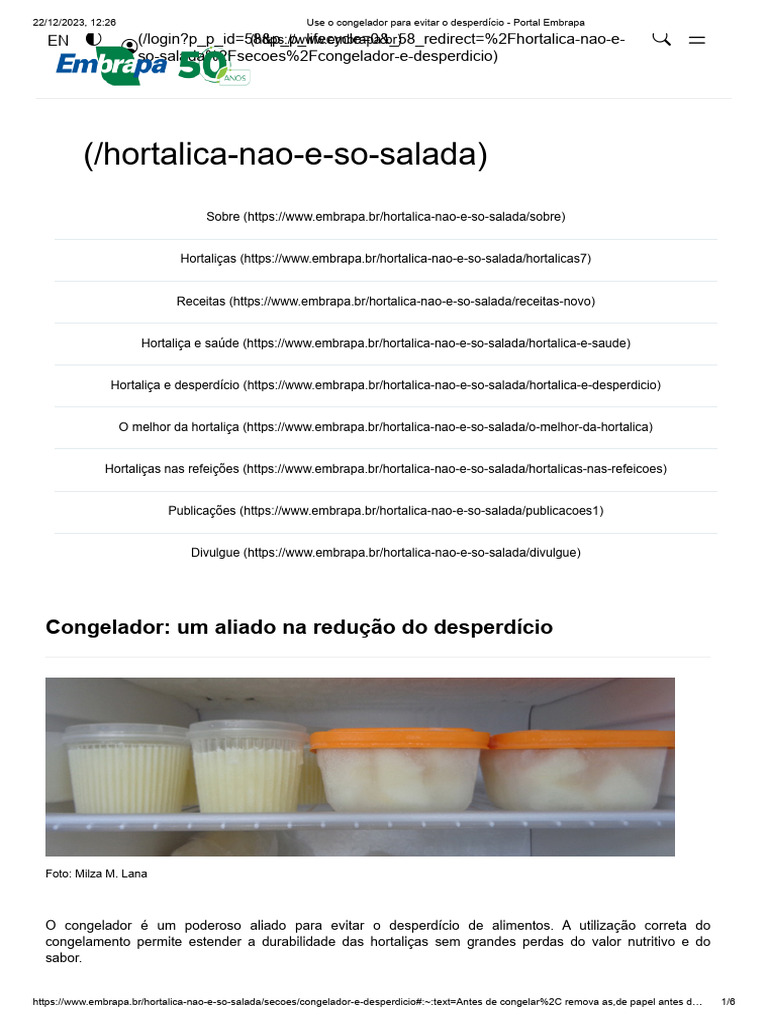Congelador: Evite Desperdício de Alimentos | PDF | Ebulição | Desperdício
