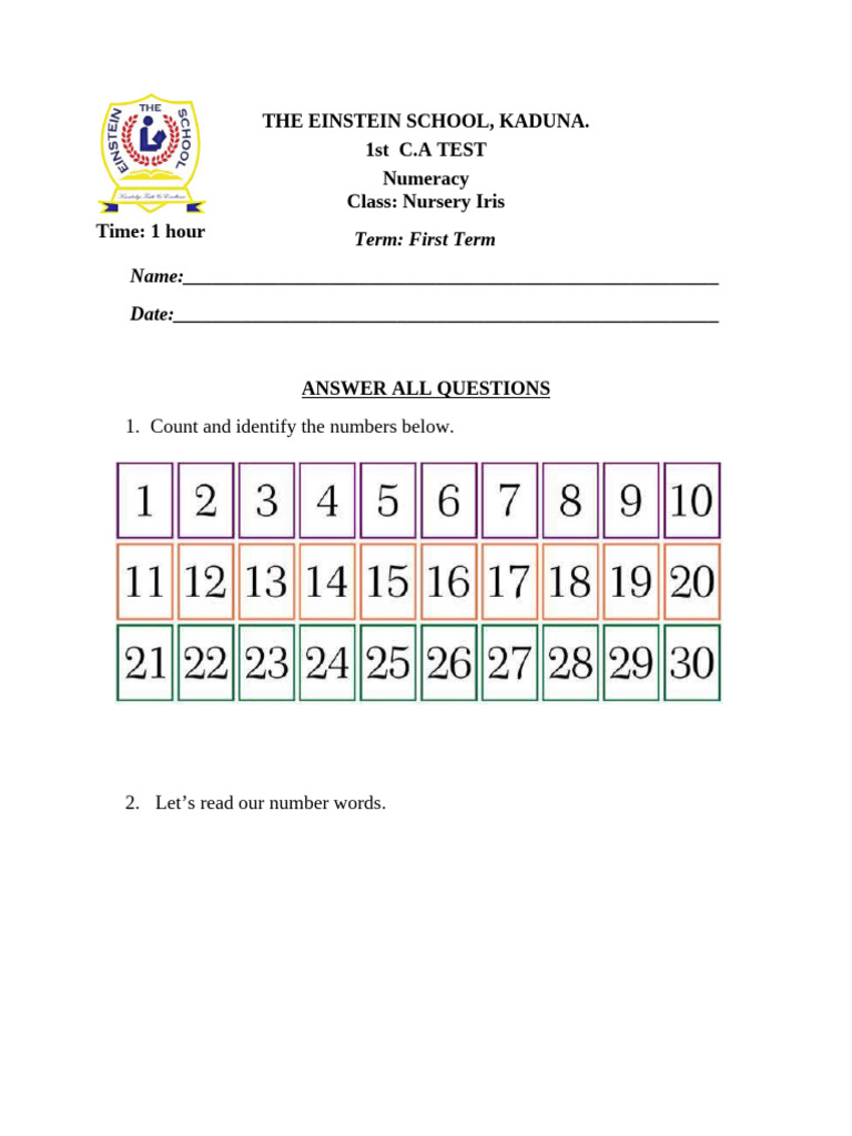 Numeracy 1ST Ca First Term Einstein | PDF