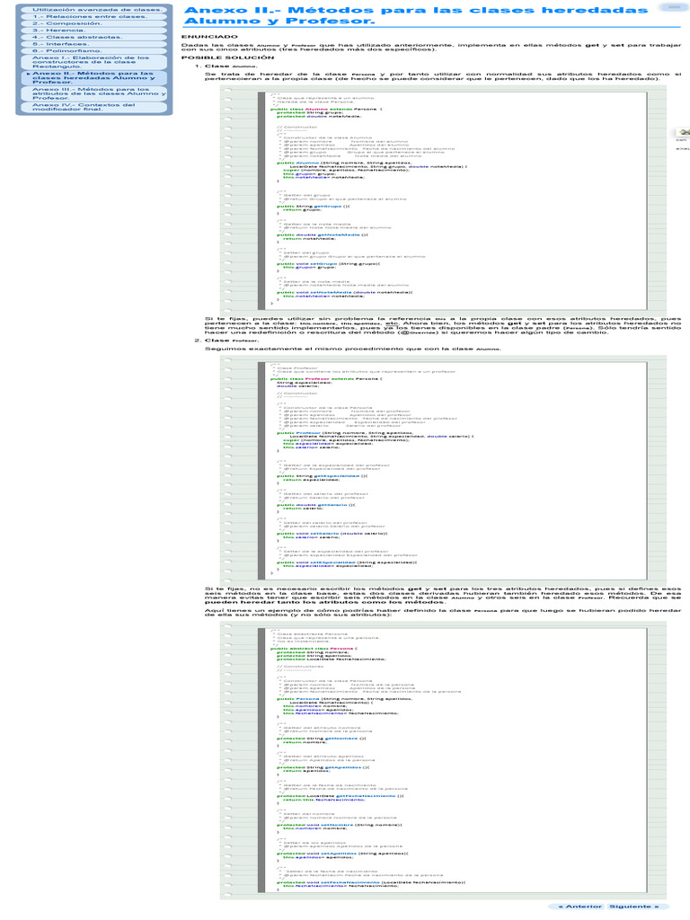 Anexo II. - Métodos para Las Clases Heredadas Alumno y Profesor | PDF | Herencia (Programación ...