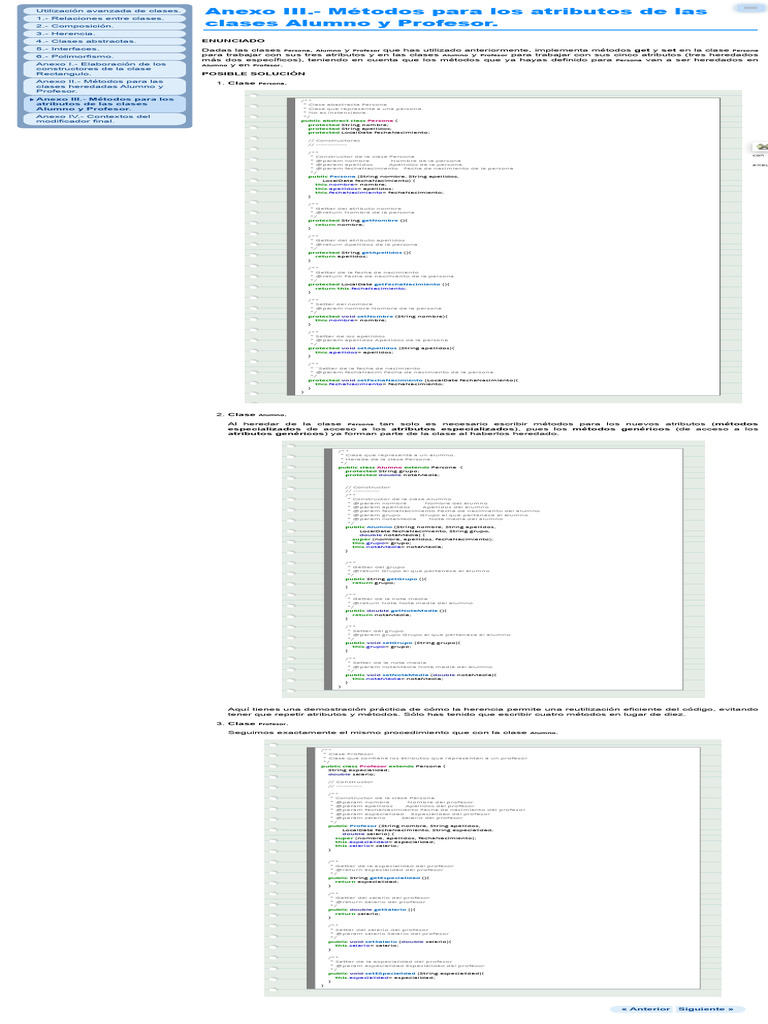 Anexo III.- Métodos Para Los Atributos de Las Clases Alumno y Profesor | PDF | Herencia ...