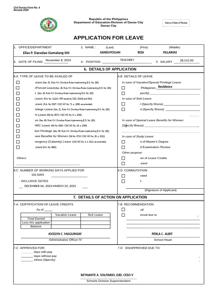 Leave Application Form Template | PDF | Parental Leave | Sick Leave