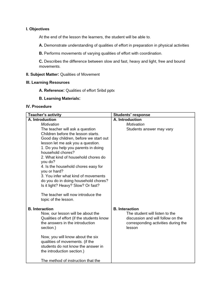 Pe and Health Lesson Plan | PDF | Teachers | Learning