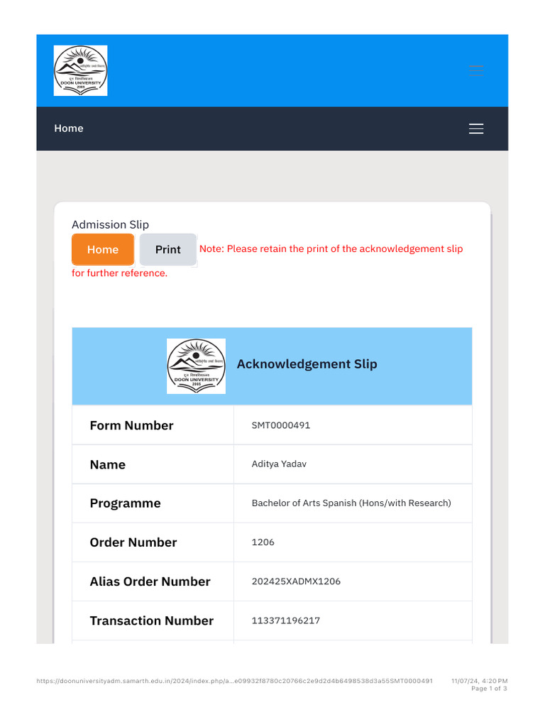 Admission Acknowledgement Slip | PDF | Educational Stages