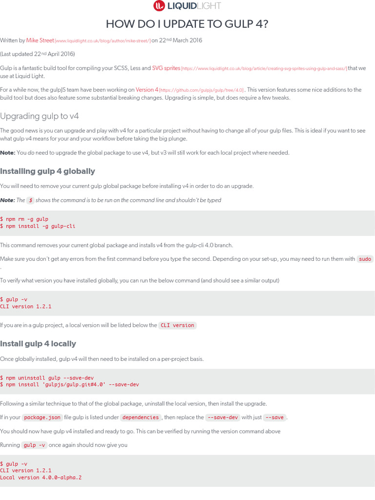 How do I update to Gulp 4? - Liquid Light | PDF | Computer Science | Software