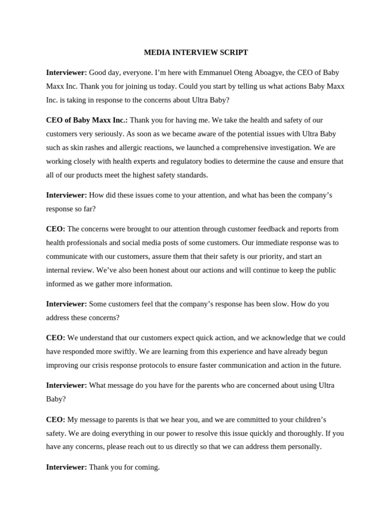 MEDIA INTERVIEW SCRIPT | PDF