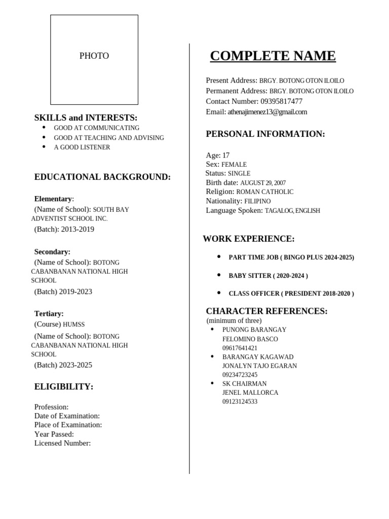 Complete Name: Photo | PDF