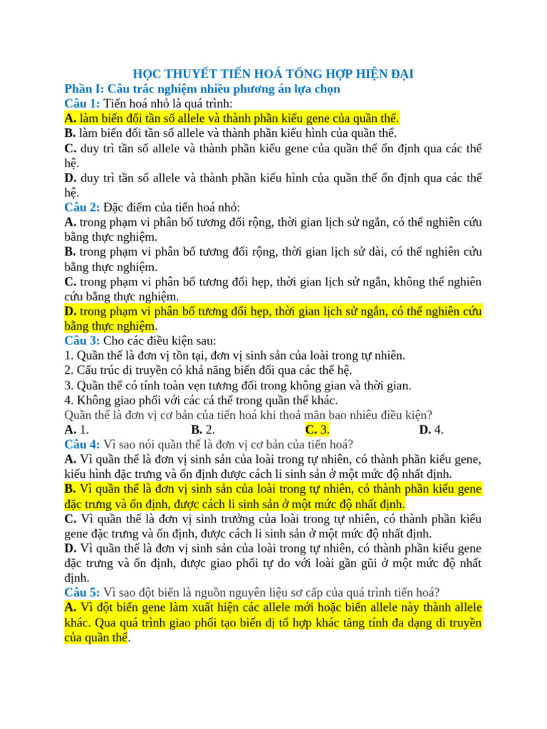 HỌC THUYẾT TIẾN HOÁ TỔNG HỢP HIỆN ĐẠI | PDF