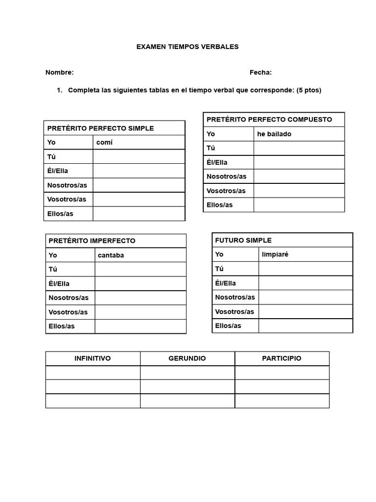 Examen Tiempos Verbales | PDF | Verbo | Conjugación gramatical