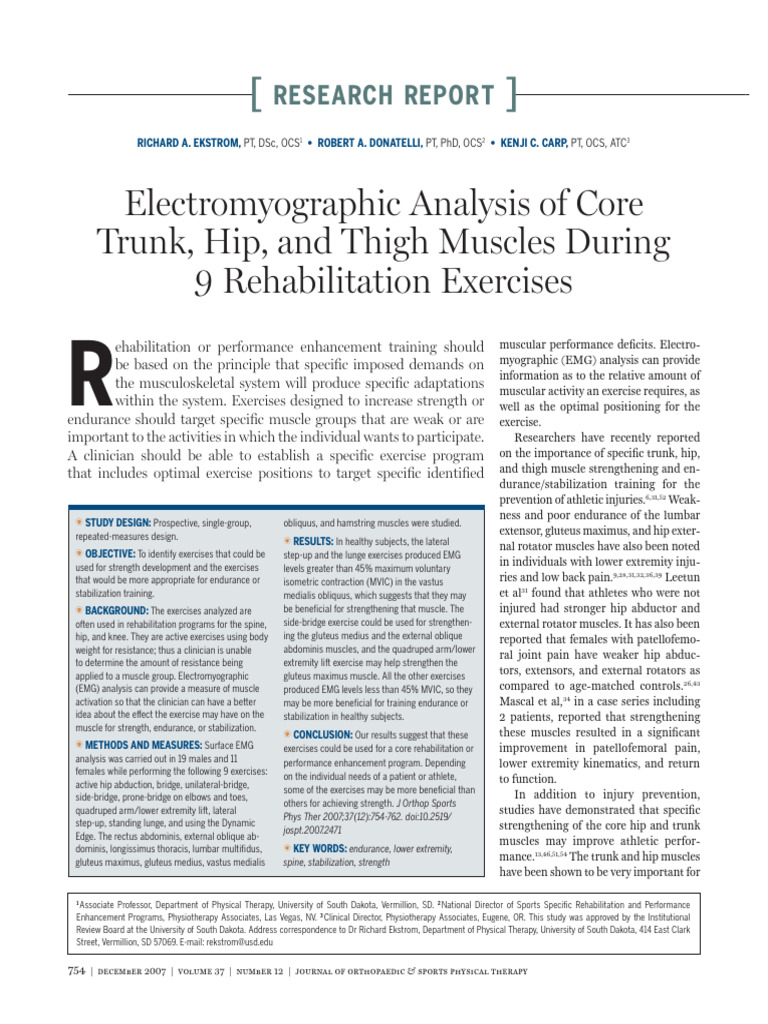 Ekstrom Et Al 2007 Electromyographic Analysis of Core Trunk Hip and ...