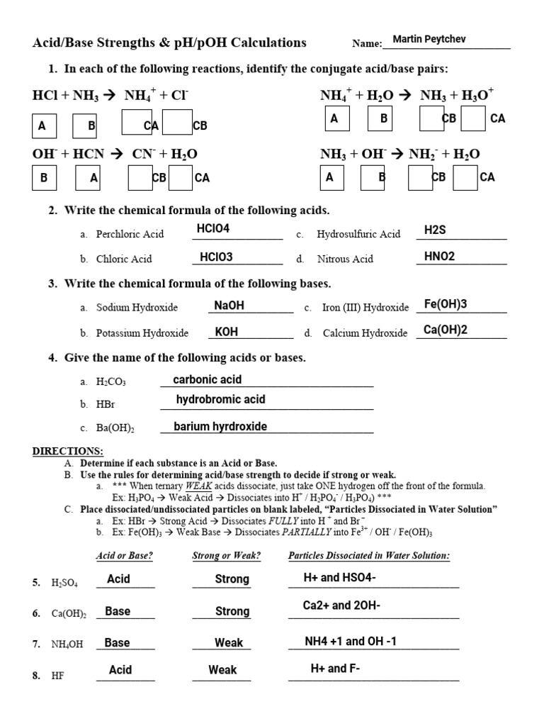 Acid-Base Strengths and pH Calculations | PDF | Hydroxide | Acid