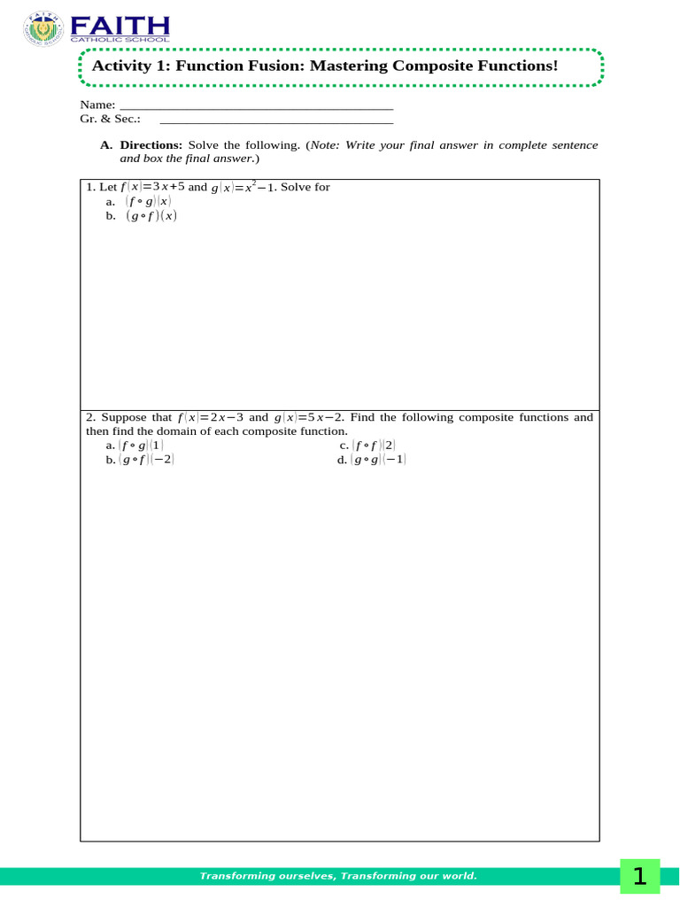 Activity 1 - Mastering Composite Functions! | PDF