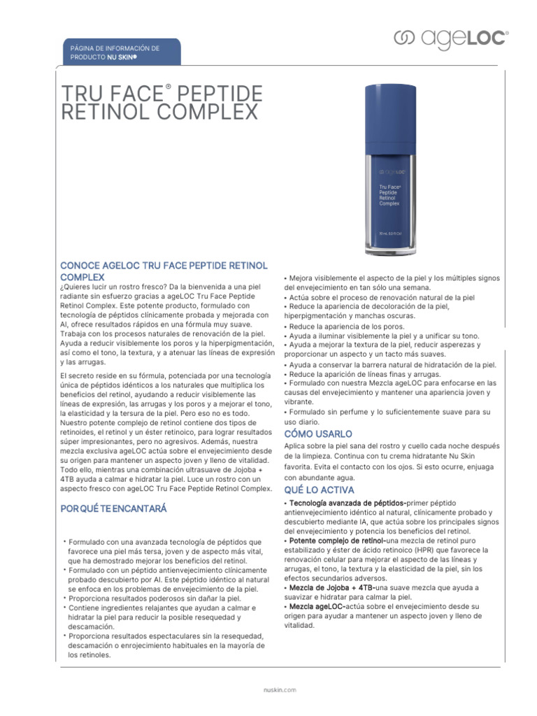 Ageloc Tru Face Peptide Retinol Complex Pip MX | PDF | Vitamina a | De ...