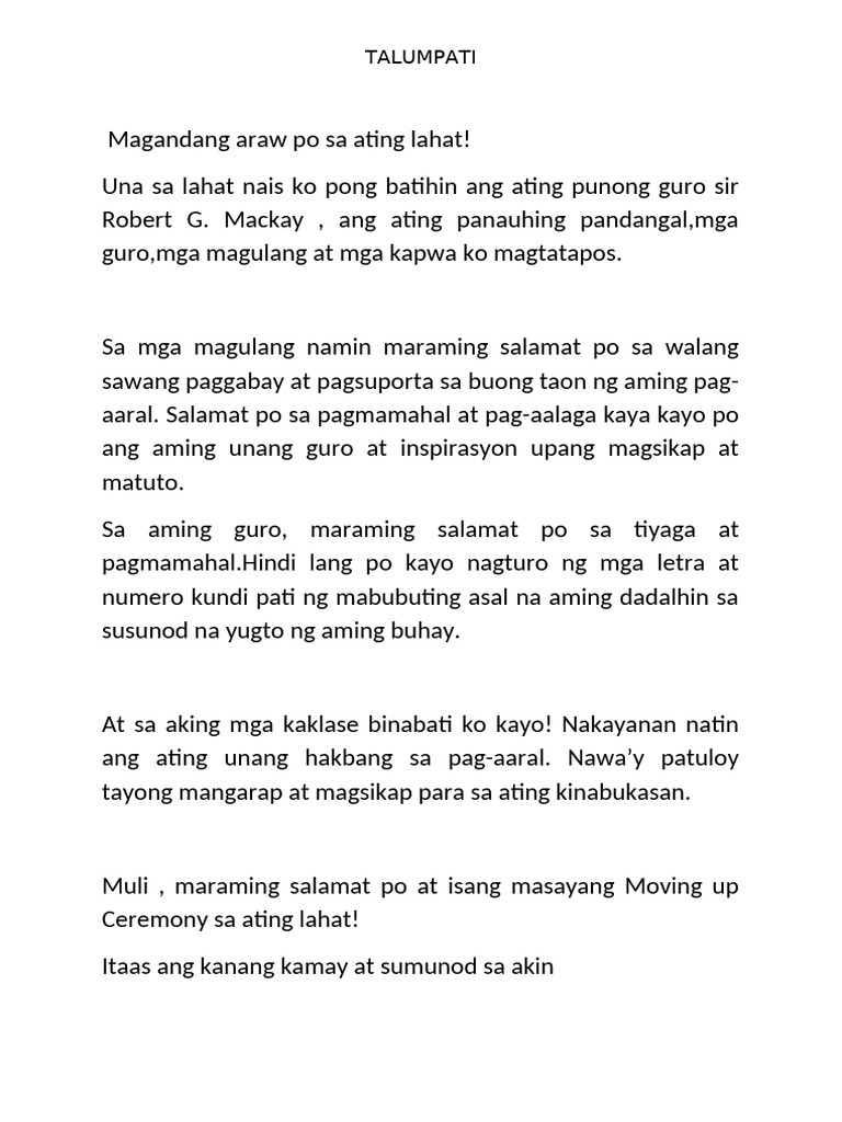 Moving Up Spech | PDF