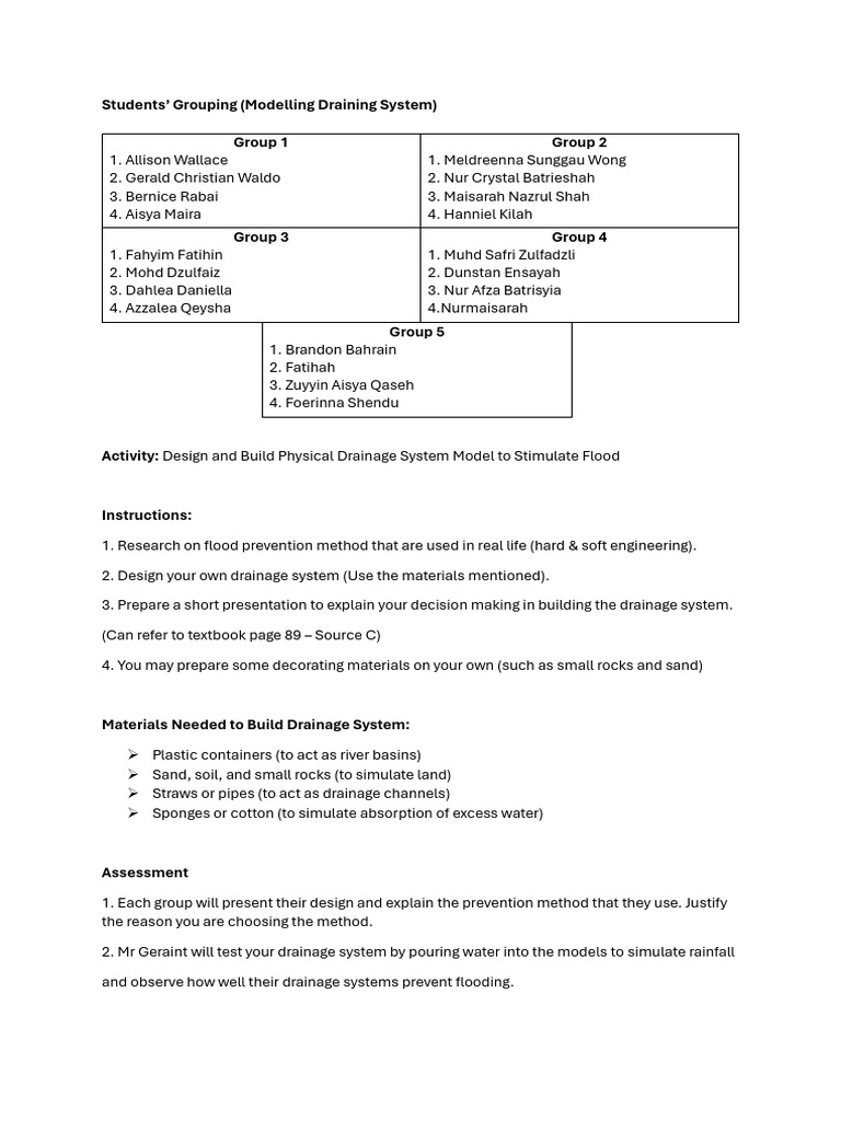 Students' Grouping (Modelling Draining System) | PDF