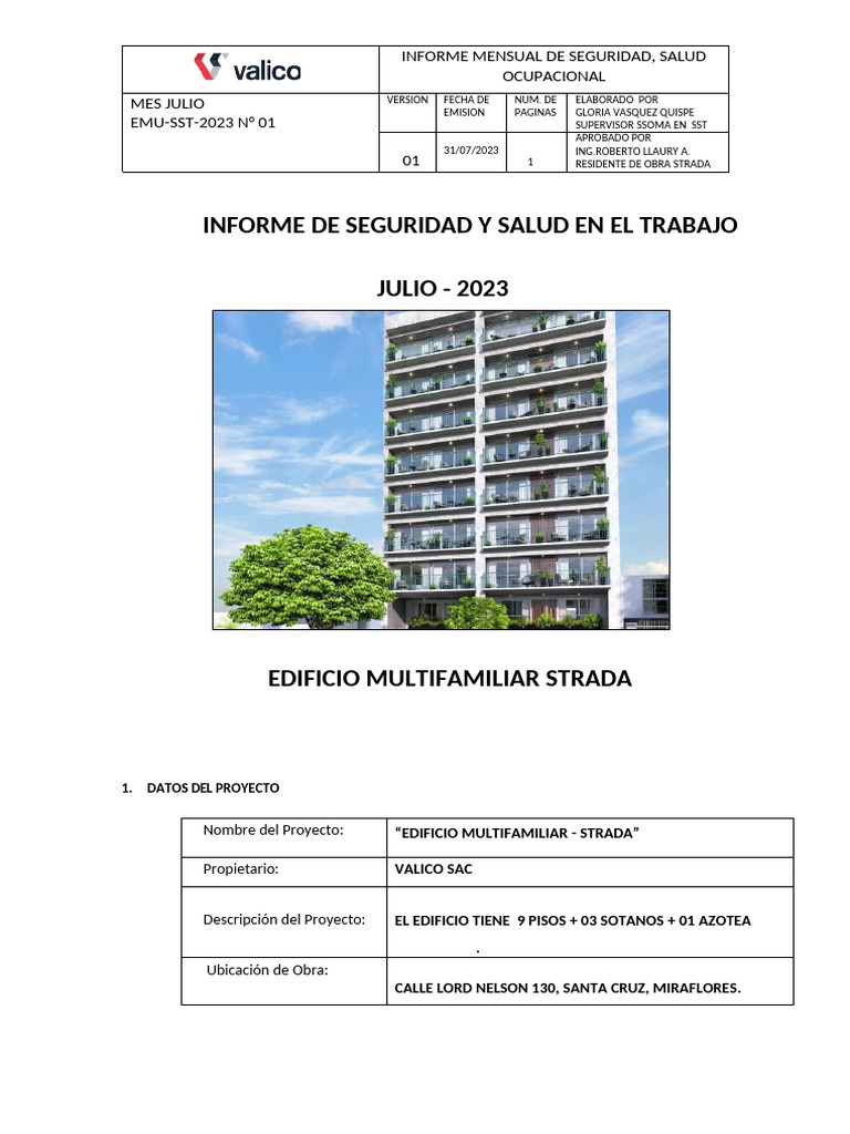 Informe Edificio Strada - Julio | PDF | Seguridad y salud ocupacional