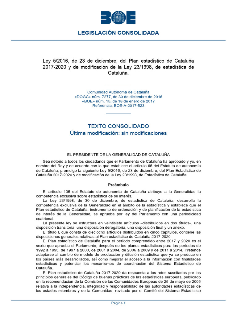 BOE A 2017 523 Consolidado | PDF | Cataluña | Estadísticas