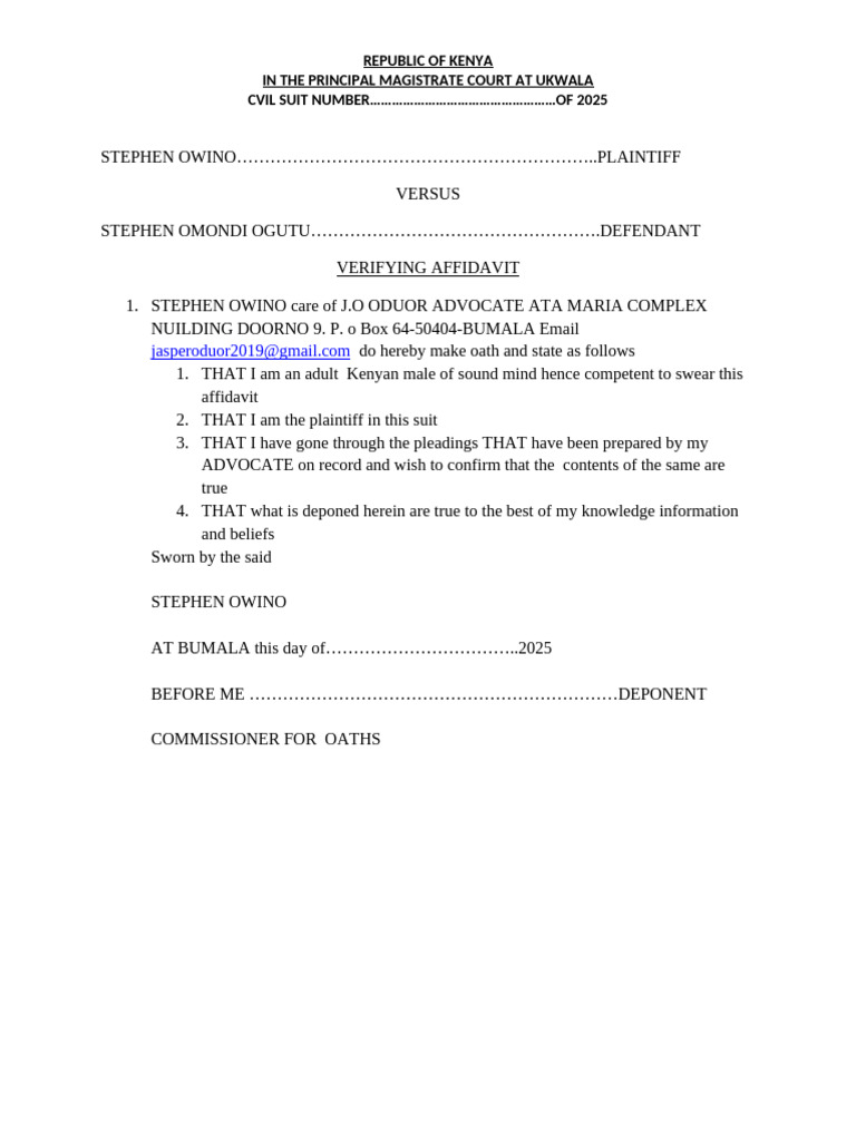 Verifying Affidavit Stephen Owino | PDF