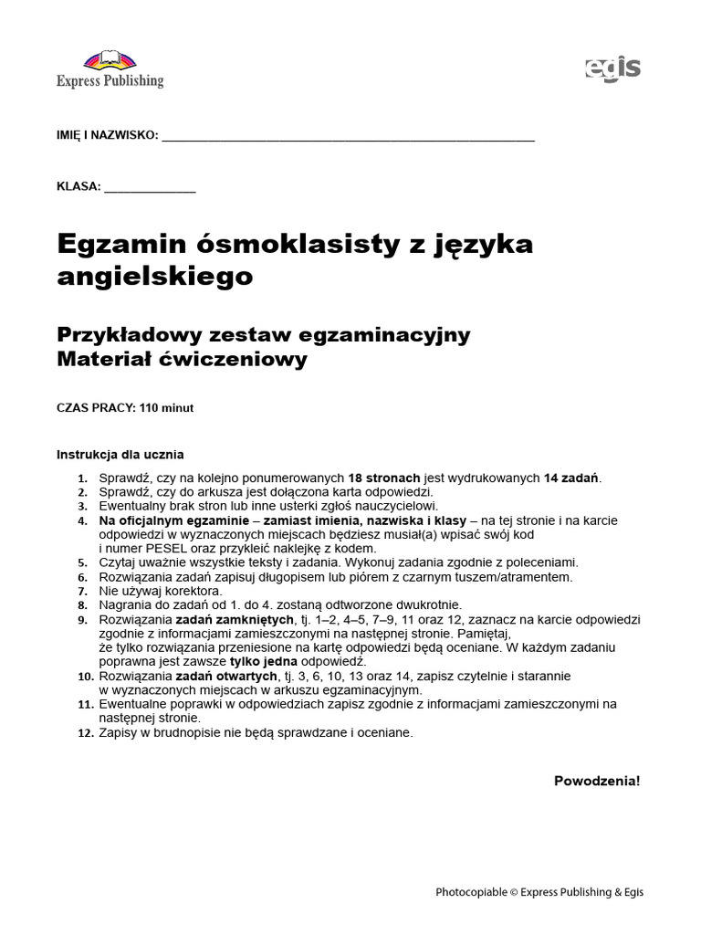 E8 2025 Zestawegzaminacyjny-Edytowalny | PDF