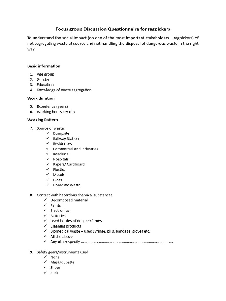 Ragpickers' Health Impact Questionnaire | PDF