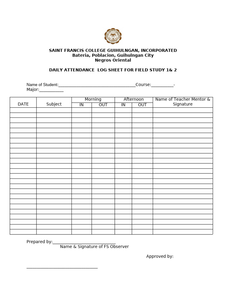 Daily Attendance Logsheet | PDF