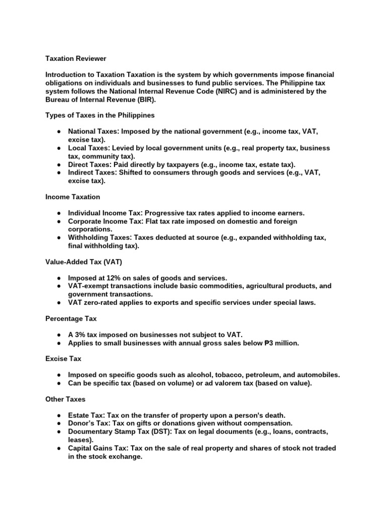 Taxation Reviewer | PDF