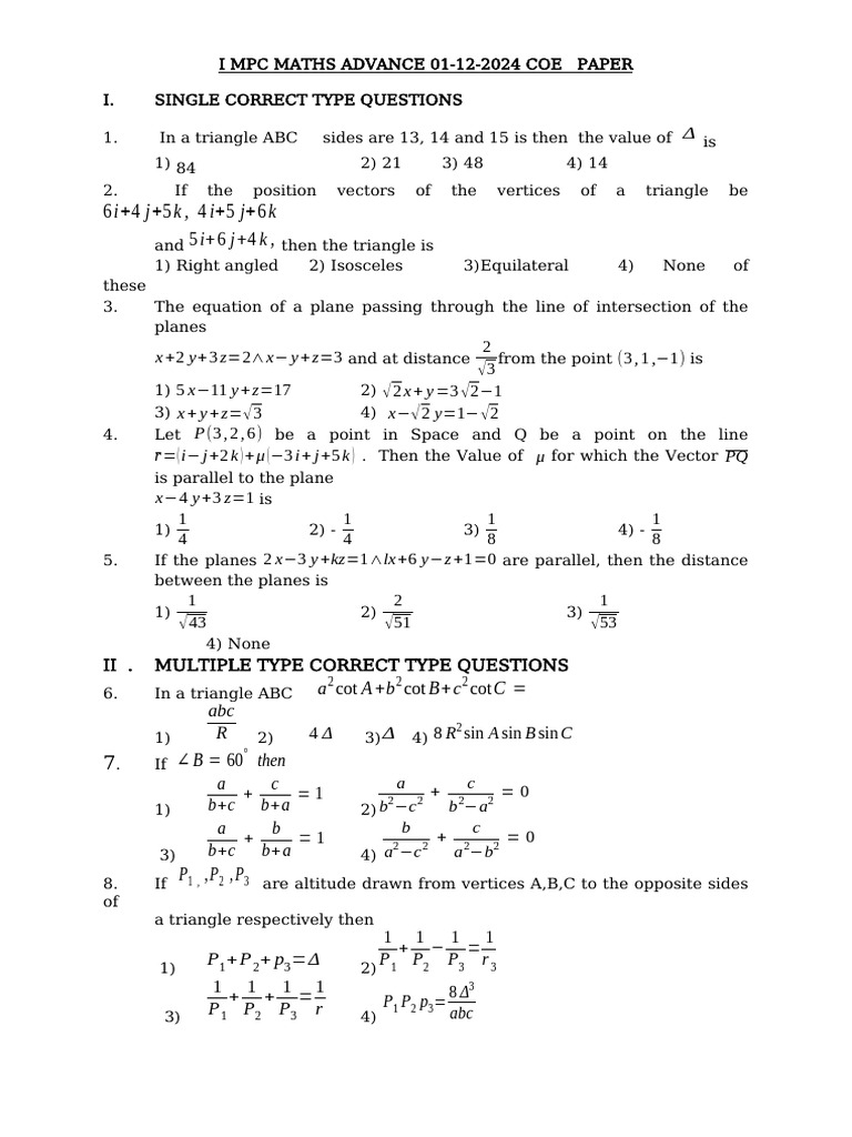 01-12-2024 COE Advance Maths IA PT | PDF | Triangle | Geometric Shapes