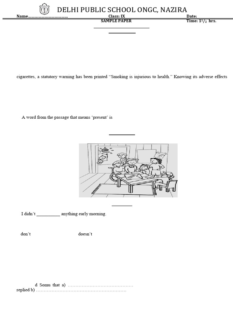 Sample ADMISSION TEST PAPER CLASS IX | PDF | Smoking | Tobacco