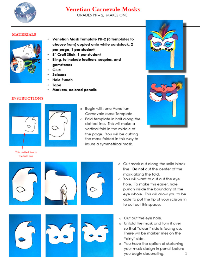 4 Venetian Carnevale Masks Art Instructions - Grades PK-2 | PDF