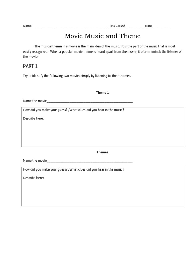 Movie Music Identification Worksheet | PDF