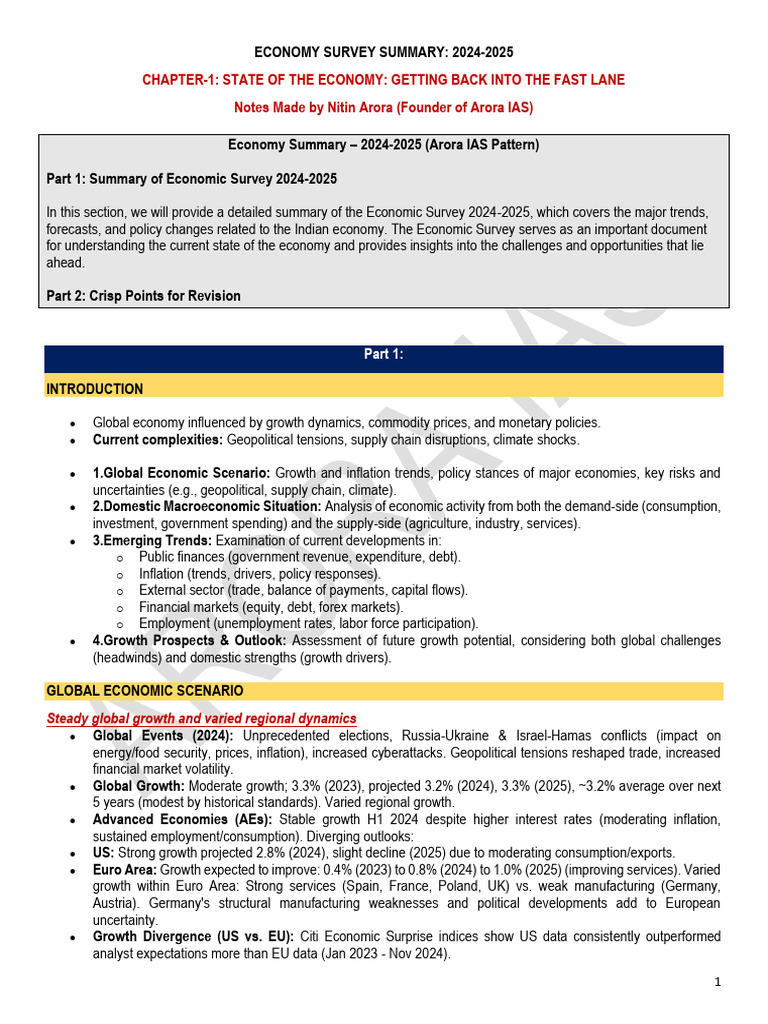 Economic Survey 2024-25: Chapter 1 Summary | PDF | Inflation | Economies