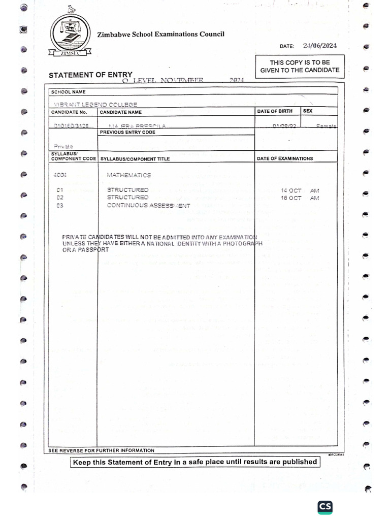 Statement of Entry 2 | PDF