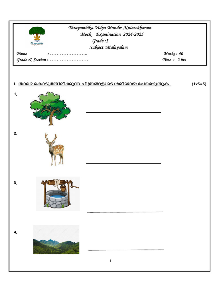Class 1 Mock Test | PDF