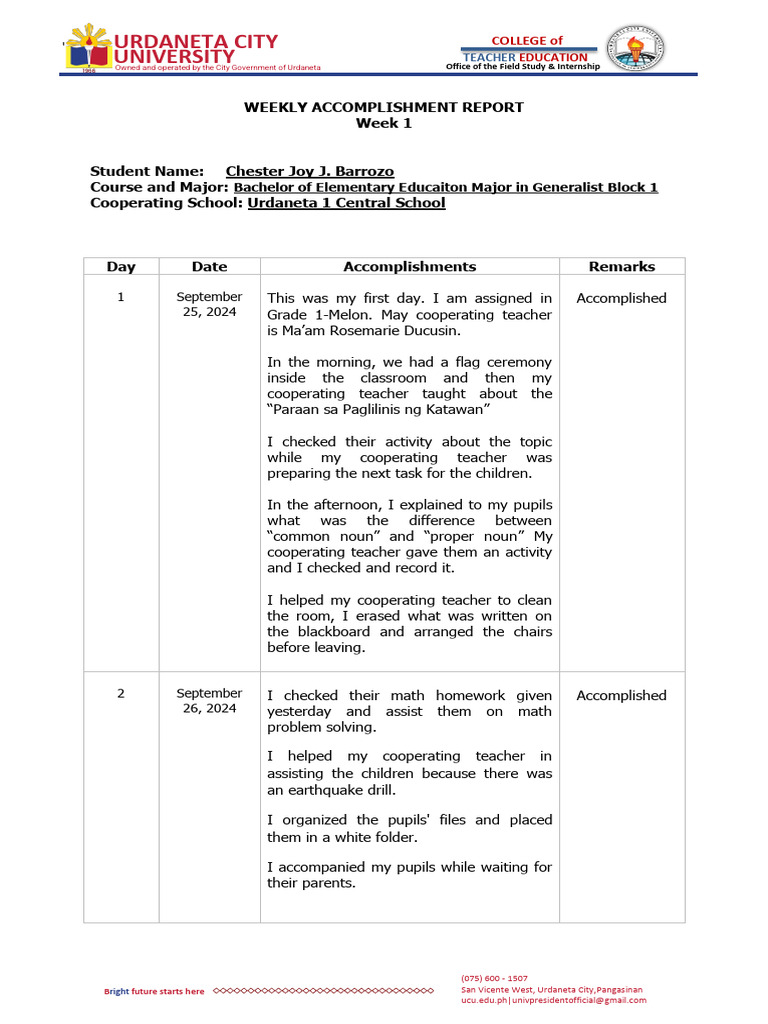 Barrozo Narative Report Week 1 | PDF | Teachers | Behavior Modification