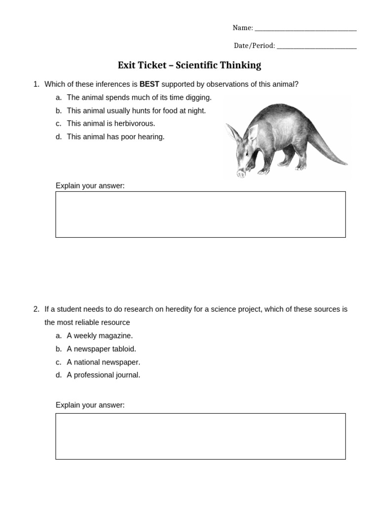 Exit Ticket .Scientific Thinking | PDF