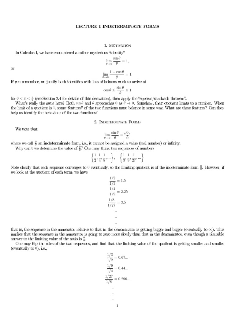 L’Hospital’s Rule and Indeterminate Forms | PDF