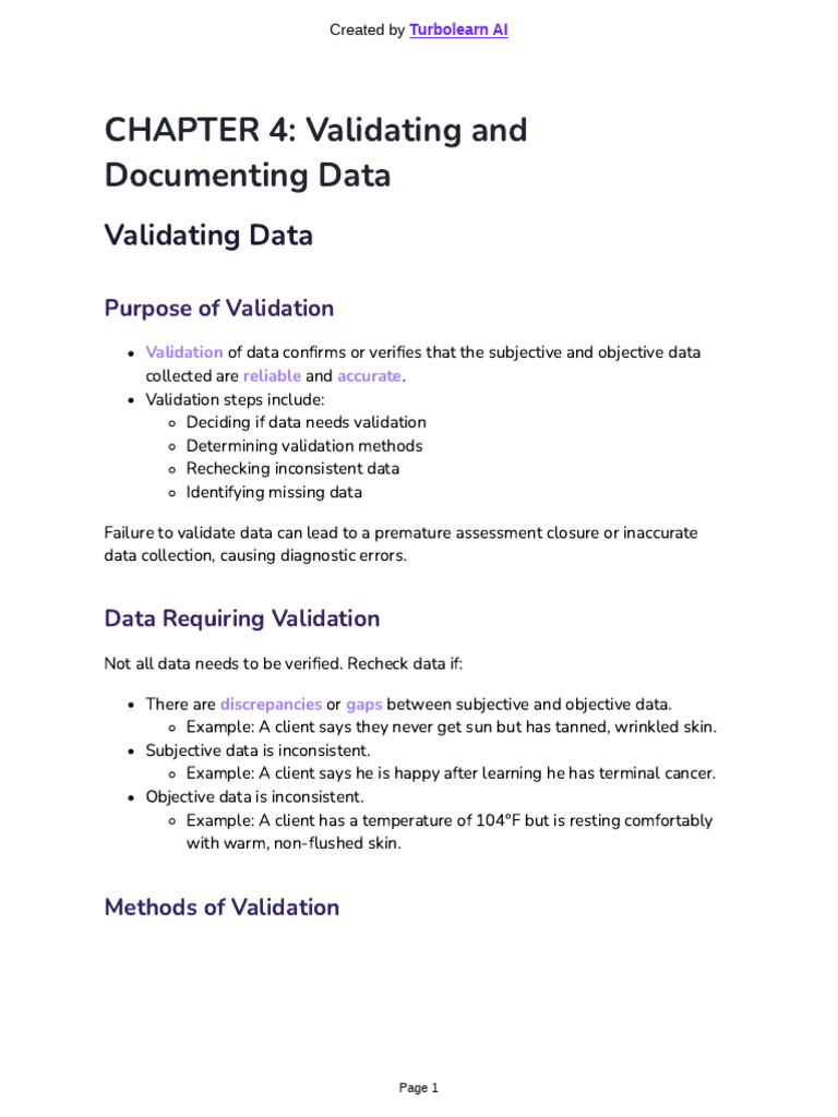 CHAPTER 4: Validating and Documenting Data | PDF | Nursing | Medical ...