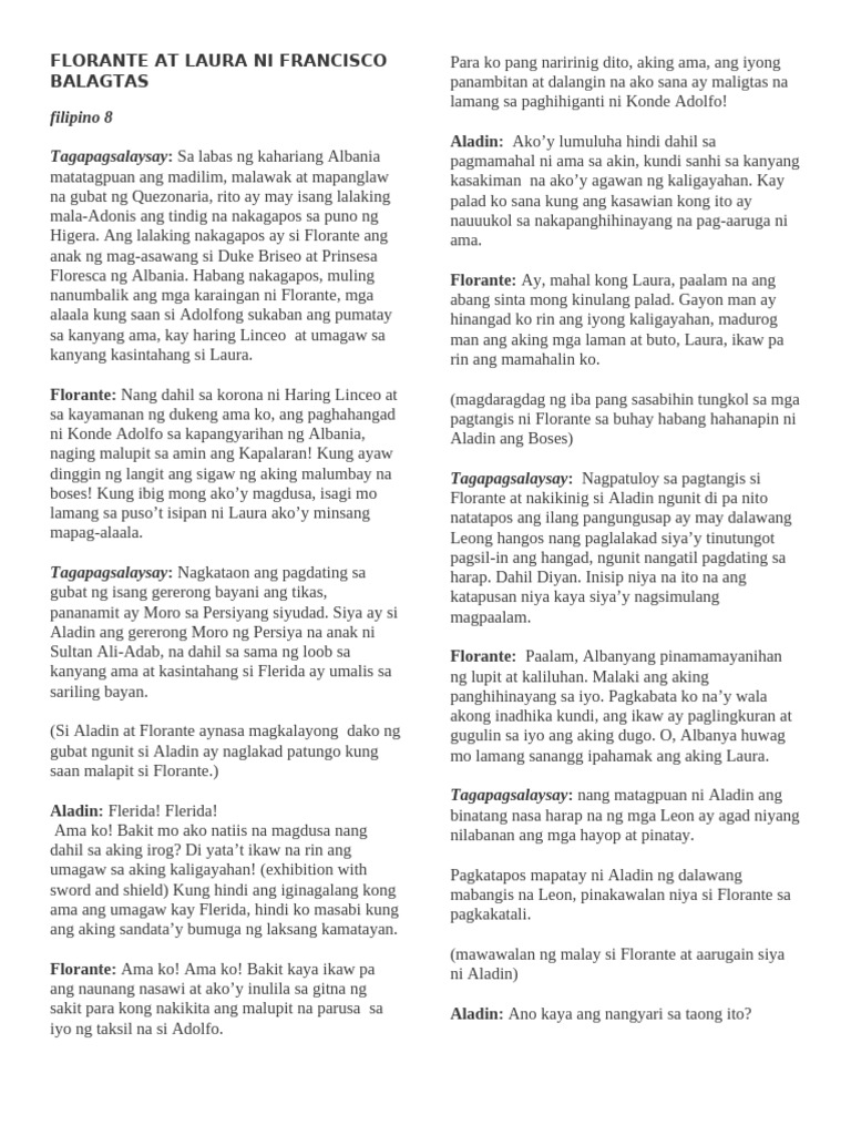 Florante at Laura Ni Francisco Balagtas | PDF