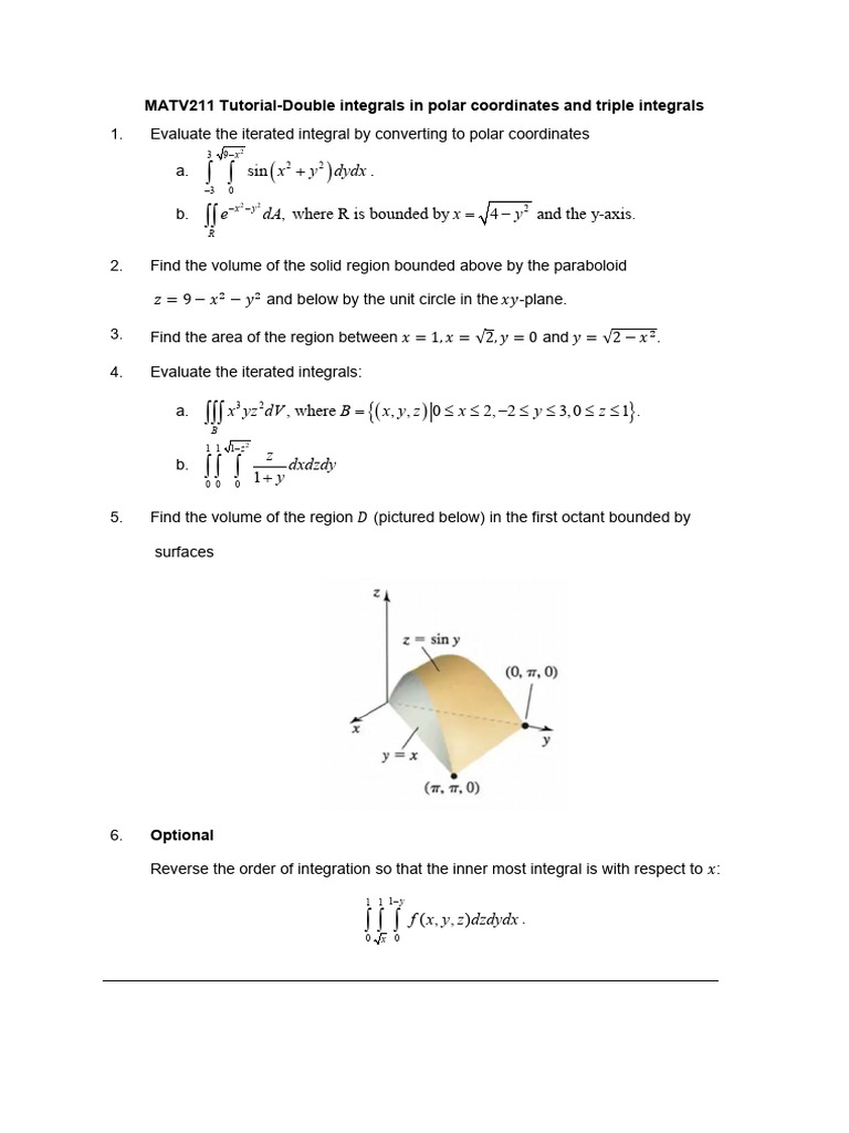 Tut - Double Integrals in Polar Coordinates and Triple Integrals | PDF