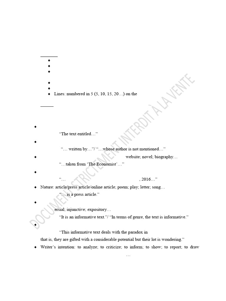 BAC Oral Exam: Text Analysis Guide | PDF | Cartoon | Times New Roman