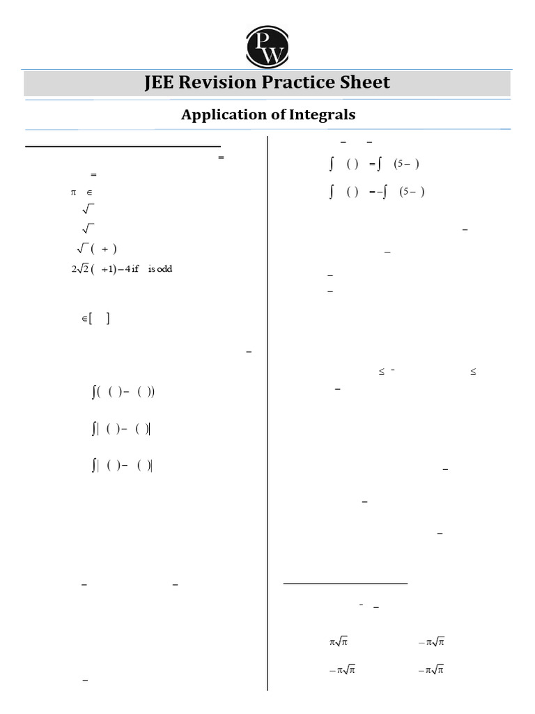 Application of Integrals _ Practice Sheet (JEE ADVANCED) | PDF ...