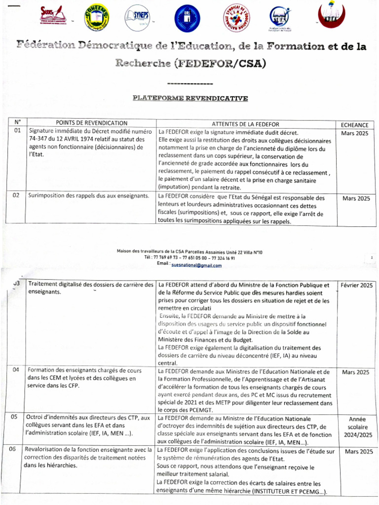 Plate Forme Revendicative | PDF