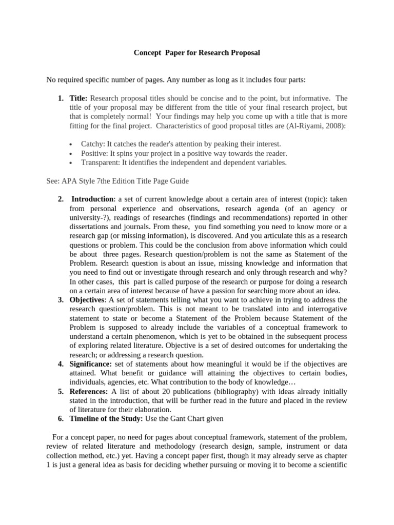 Concept Paper For Research Proposal Outline and Format | PDF ...