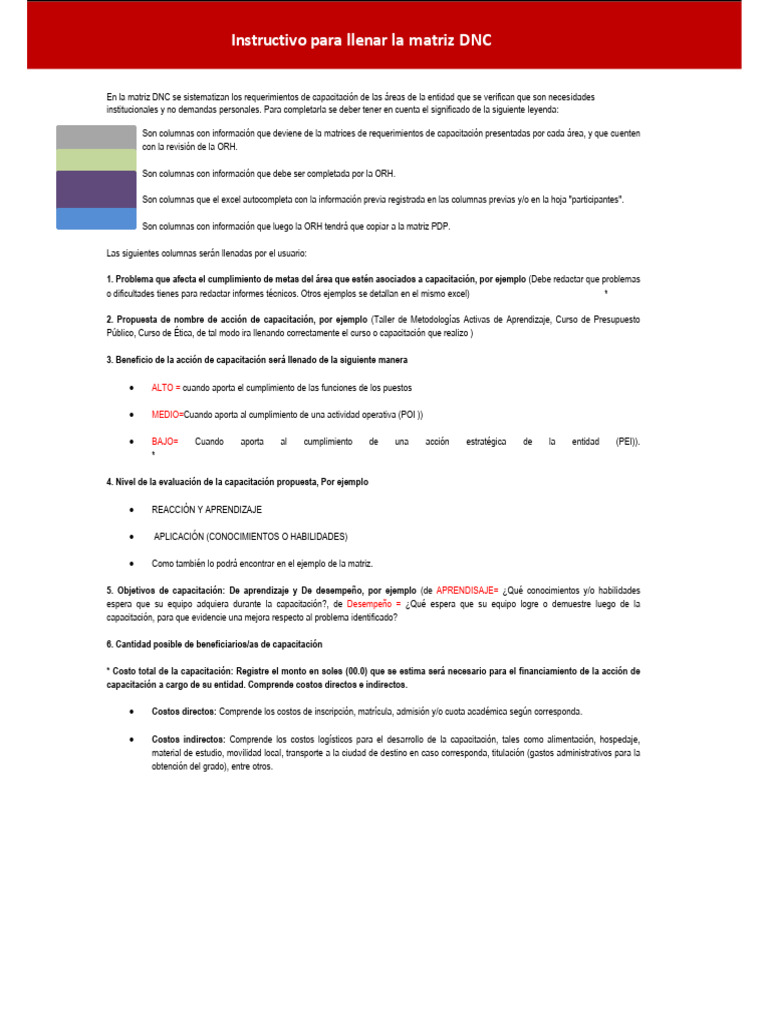 Instructivo para Llenar La Matriz DNC, Imprimir | PDF | Matriz (Matemáticas) | Educación vocacional