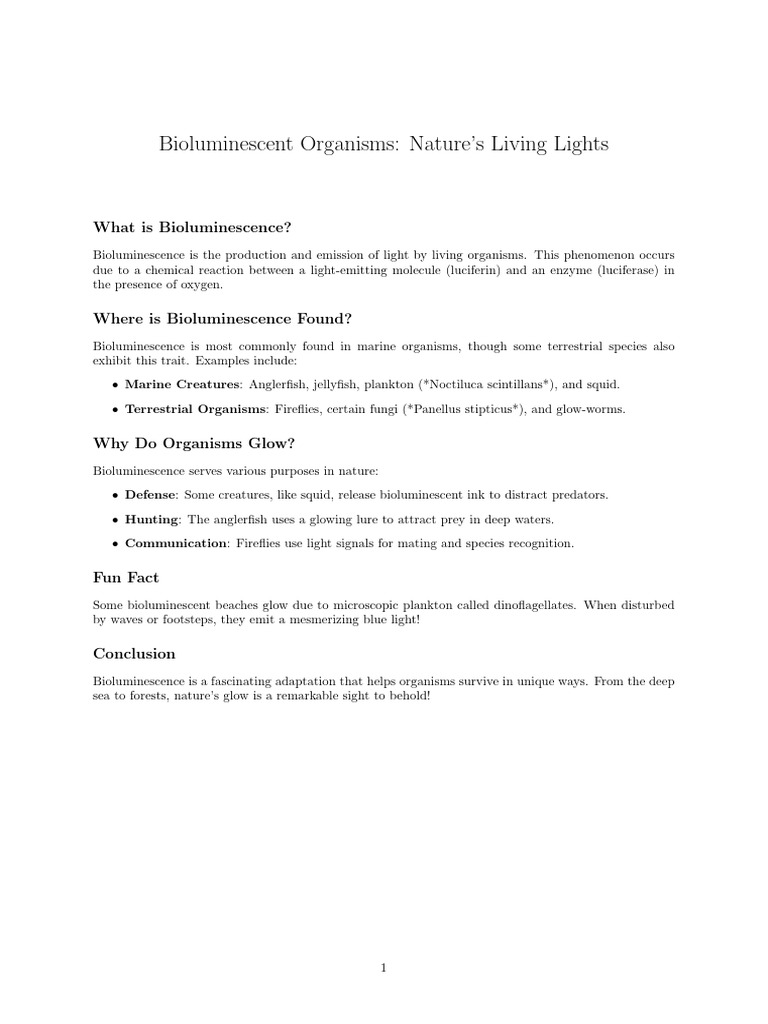 Bioluminescent Organisms Nature's Living Light | PDF