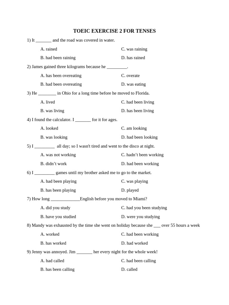 Toeic Exercise 2 For Tenses | PDF