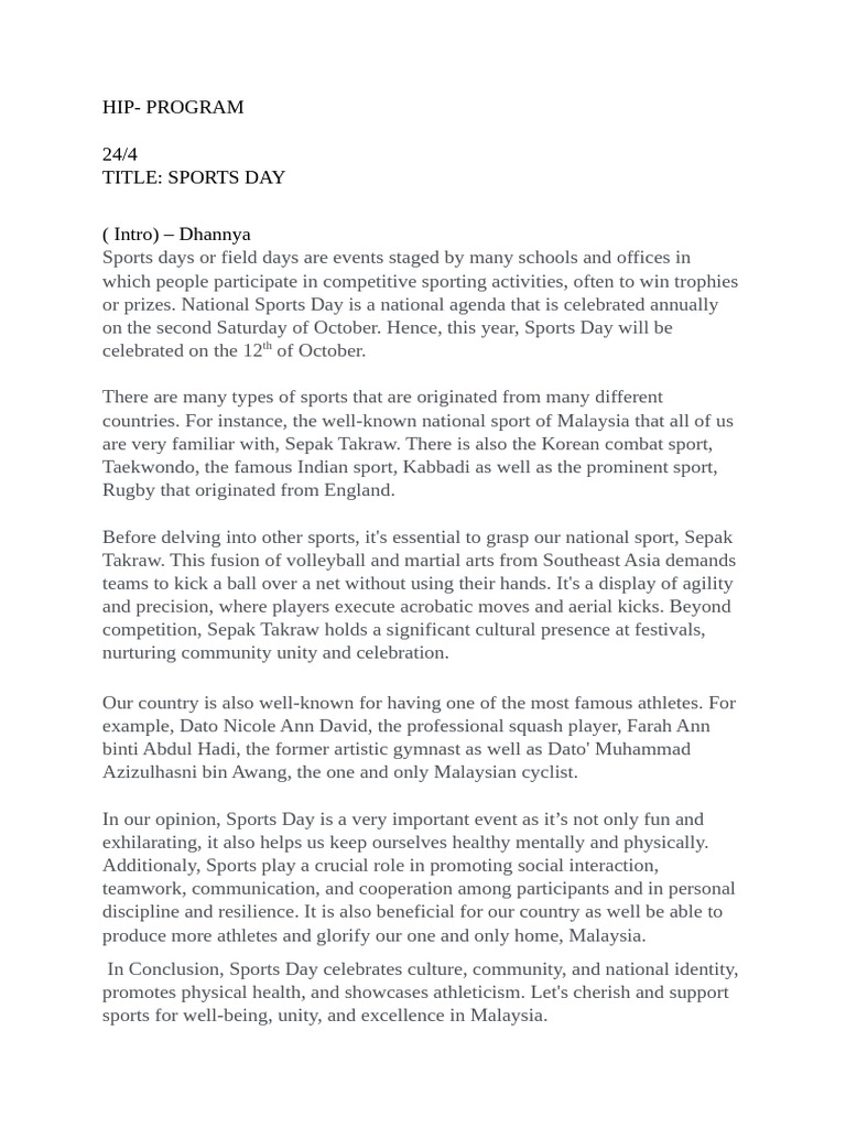 National Sports Day Celebration In Malaysia Pdf Sports Athletic