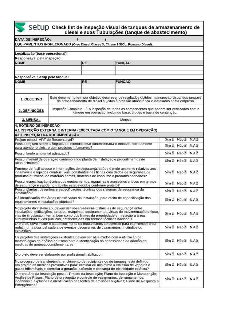 Check List Tanque Diesel | PDF