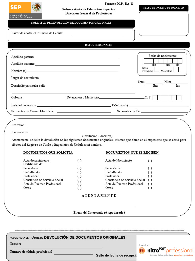 Solicitud Devolucion de Documento | PDF | Certificado de nacimiento